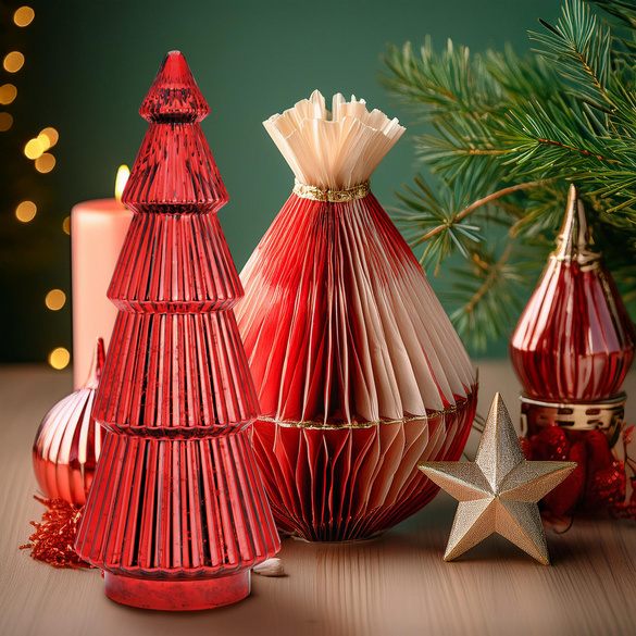 LED-Tanne aus Glas 54 cm hoch rot | 3PAGEN