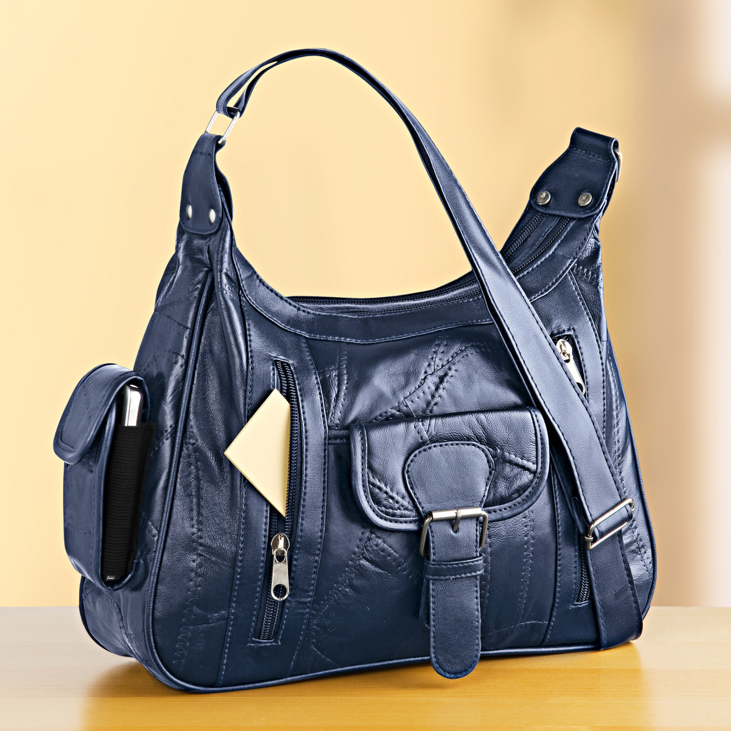 Patchwork-Ledertasche blau | 3PAGEN