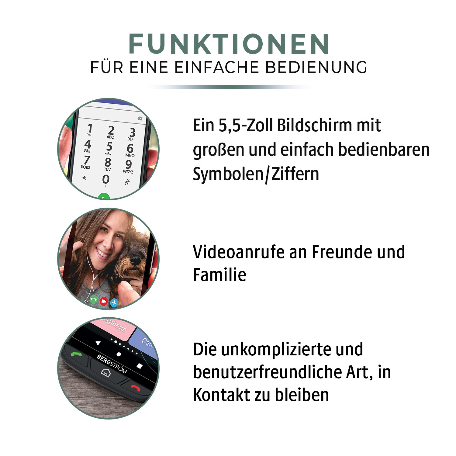 4G-Smartphone einfach bedienbar Bergström | 3PAGEN
